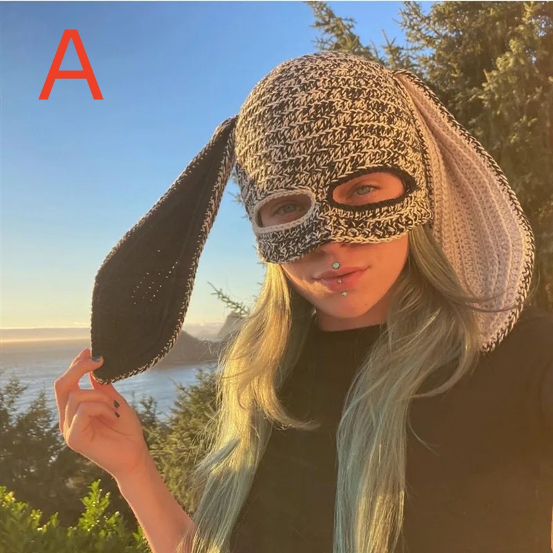 Halloween Knitted Balaclava Long Bunny Ears Hats Women Girls Cute ...